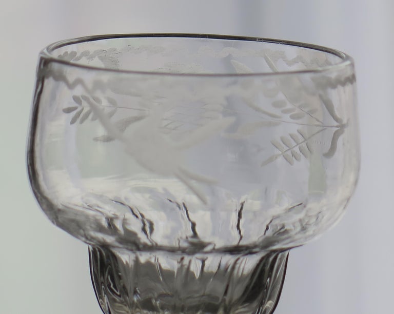18thC Georgian Monteith or Bonnet Glass Hand Blown and Engraved Bowl ...
