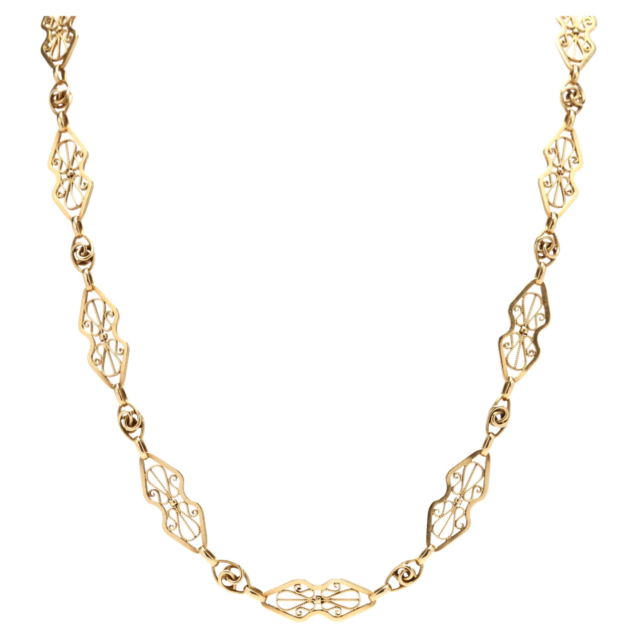 Very Long Art Deco French Filigree Chain For Sale at 1stDibs