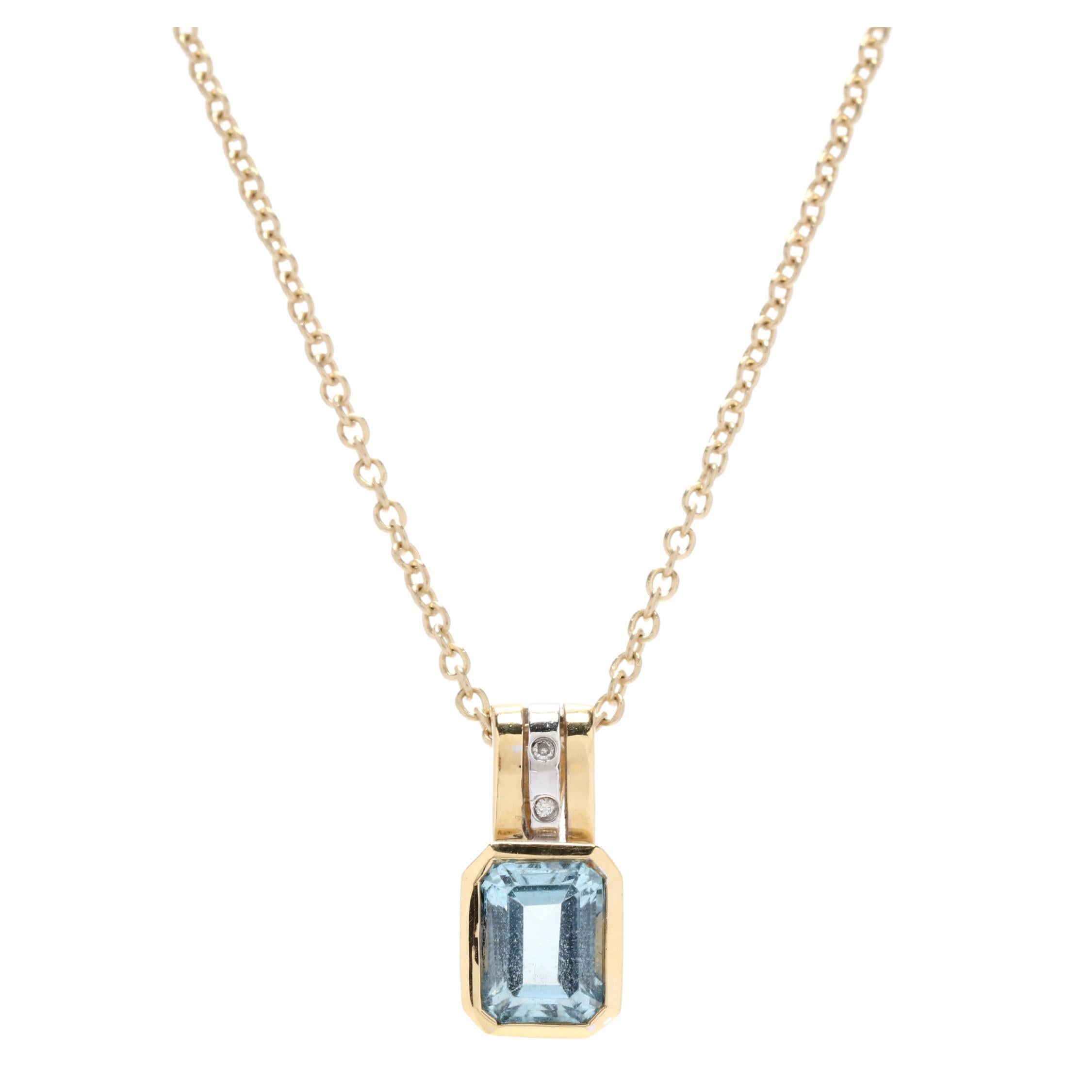 Gorgeous Large Blue Topaz and Diamond Yellow Gold Pendant Necklace at ...