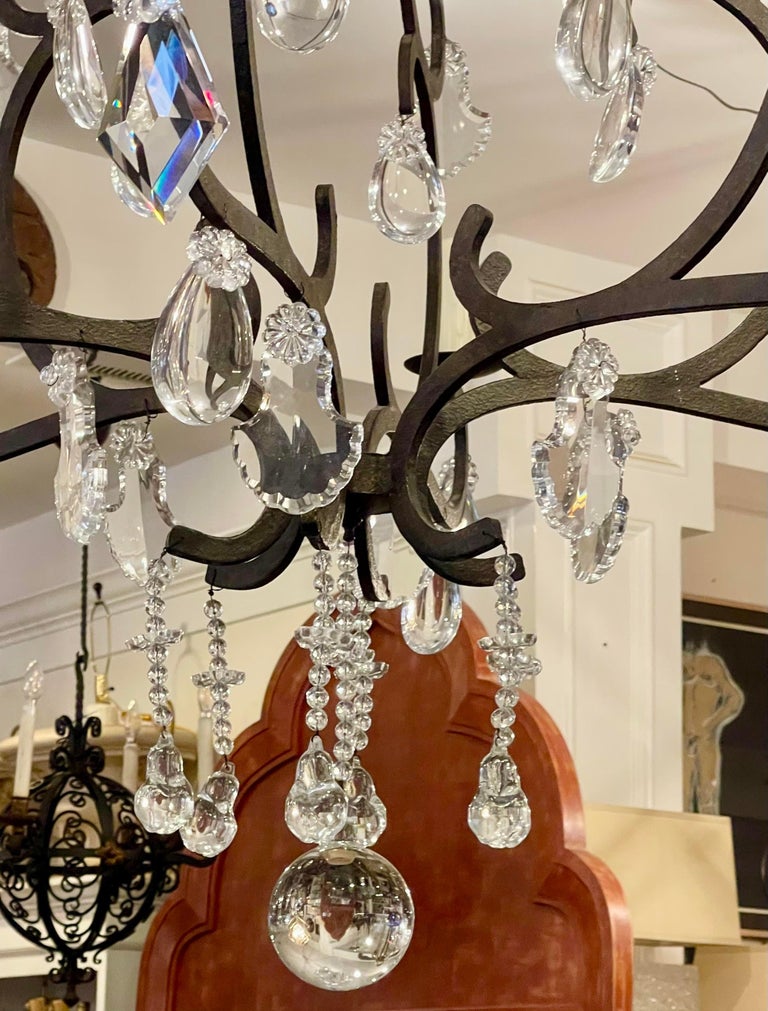 19 C Style French Gregorious Pineo Wrought Iron Crystal Chandelier ...