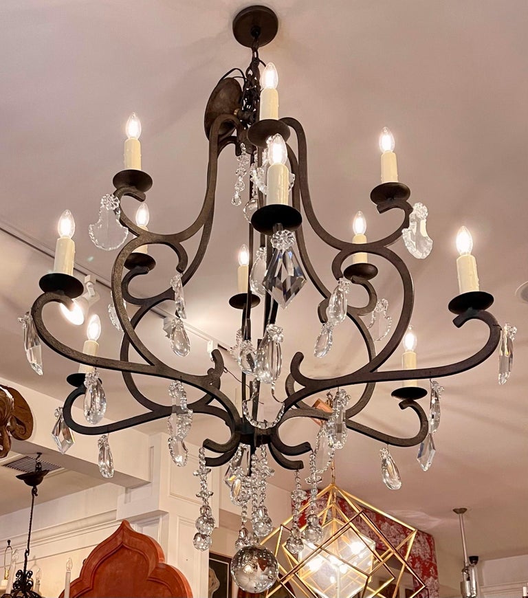 19 C Style French Gregorious Pineo Wrought Iron Crystal Chandelier ...