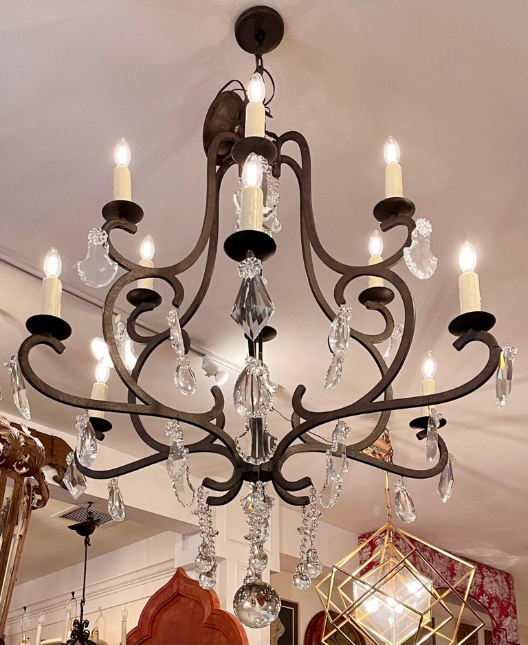 19 C Style French Gregorious Pineo Wrought Iron Crystal Chandelier ...