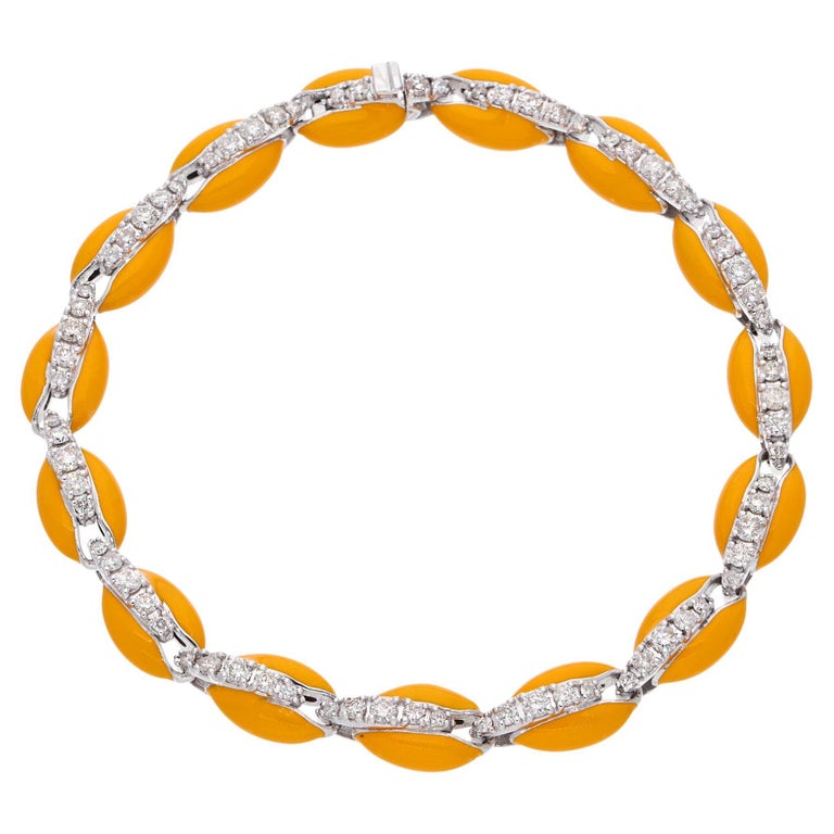1.9 Carat Diamond Yellow Enamel Cowrie Shell Bracelet 10 Kt White Gold ...