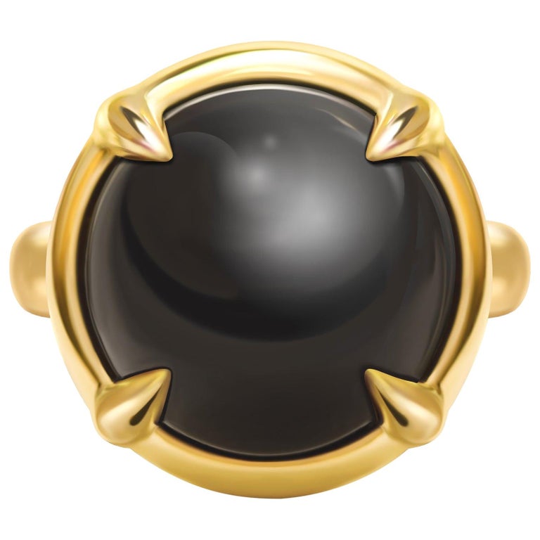 Customizable 19 Carat Natural Black Obsidian 14 Karat Yellow Gold Ring ...