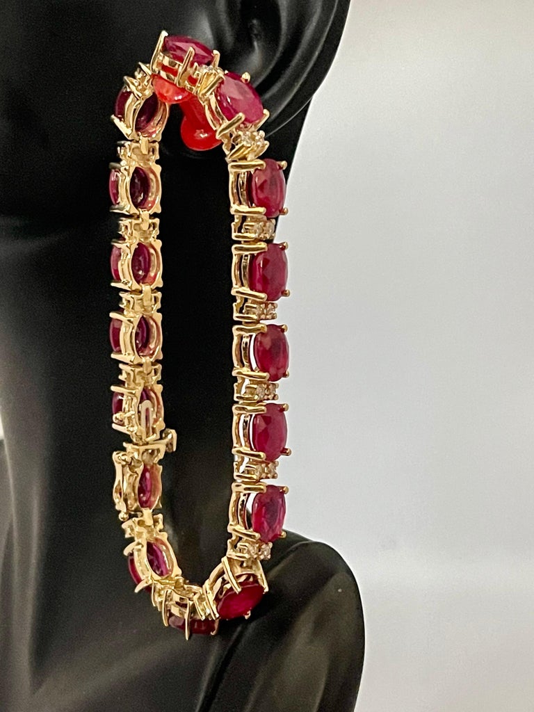 19 Carat Ruby and 1 Carat Diamond Affordable Tennis Bracelet 14 Karat ...