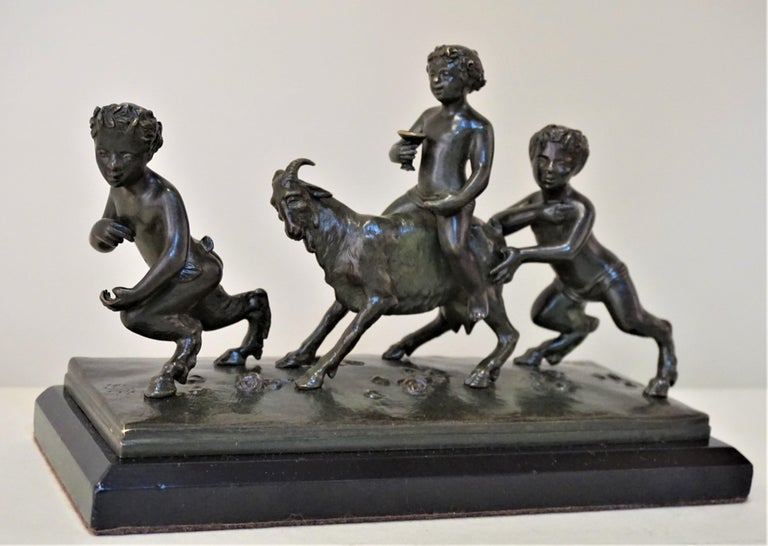 19th Century Bronze Sculpture of Playful Boy Riding Goat and Playing ...