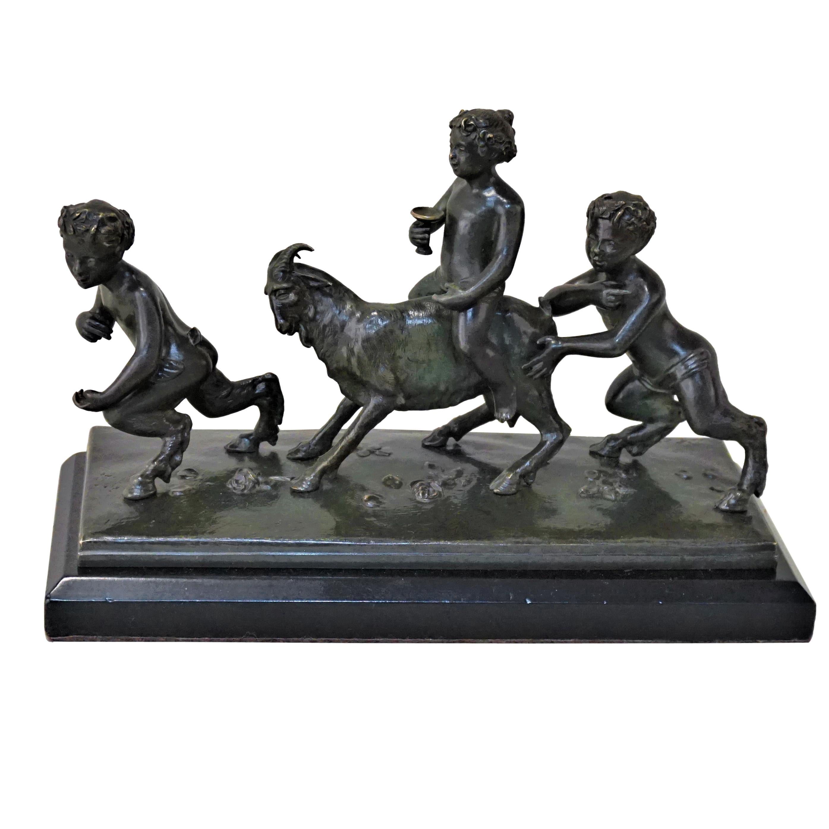 19th Century Bronze Sculpture of Playful Boy Riding Goat and Playing ...