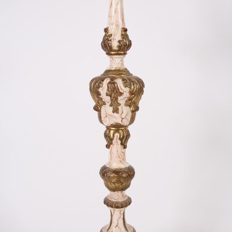 19 Century Carved Wood Cream and Gold Altar Candlesticks at 1stDibs