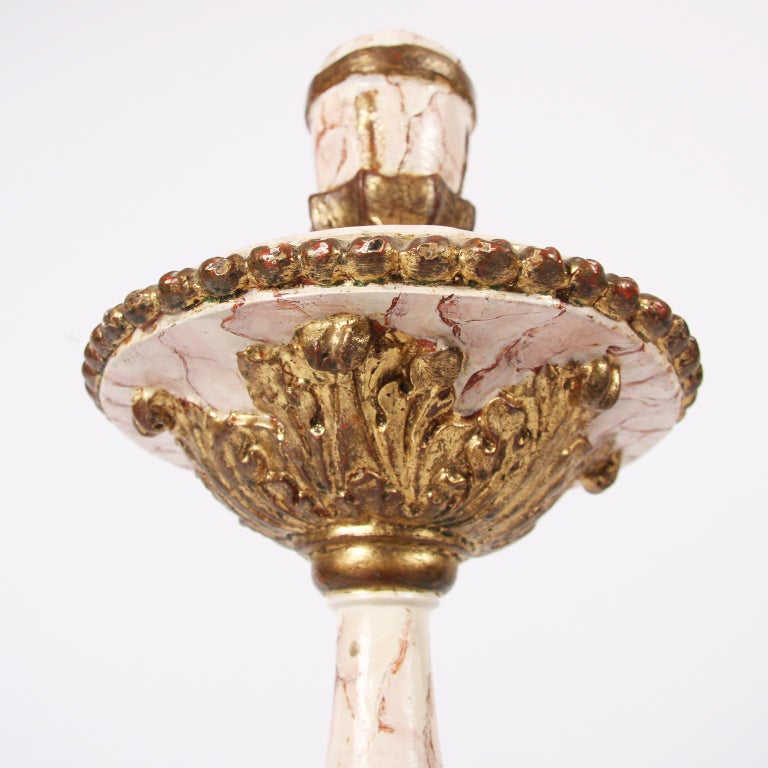 19 Century Carved Wood Cream and Gold Altar Candlesticks at 1stDibs