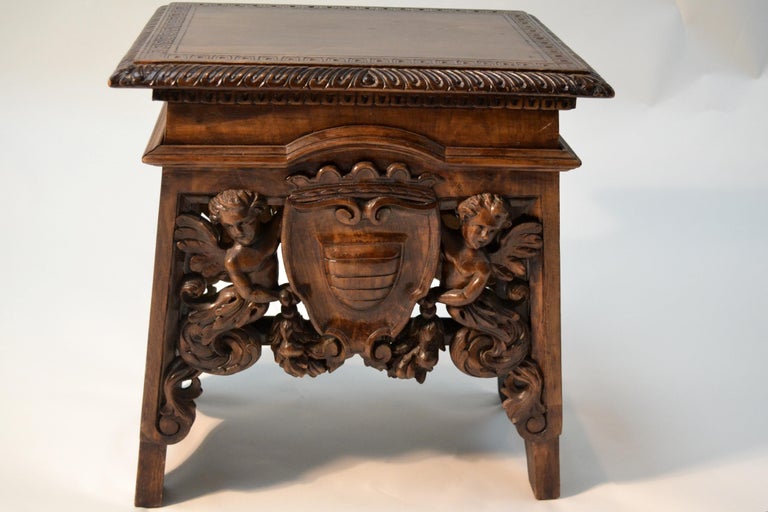 19th Century Italian Renaissance Revival Armorial Walnut Stool For Sale ...