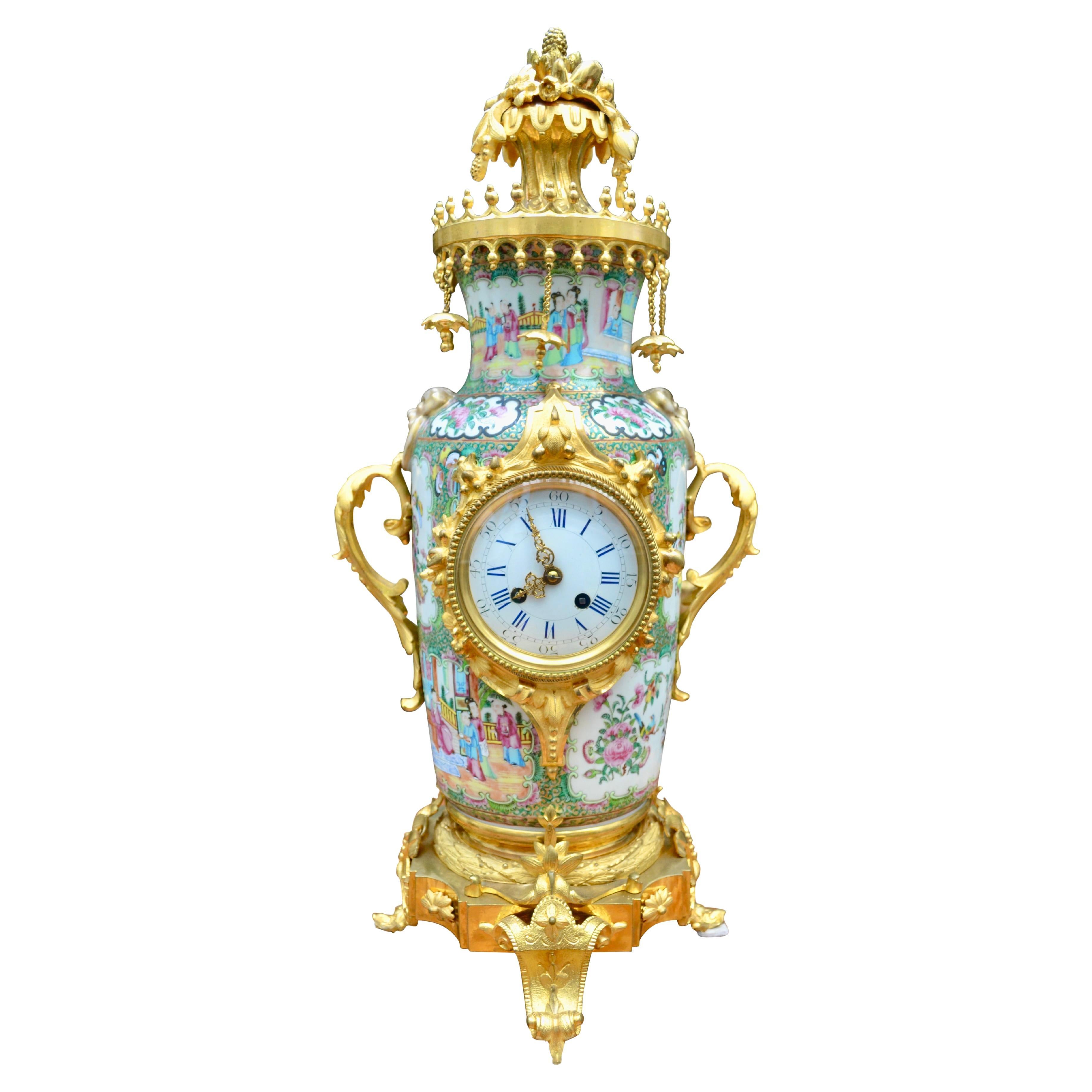19th Century Chinese Canton Famille Rose Porcelain Clock with English ...