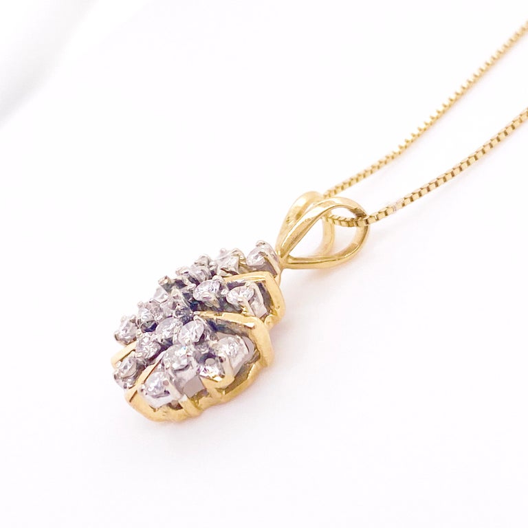 19 Diamond Cluster Necklace on Box Chain For Sale at 1stDibs