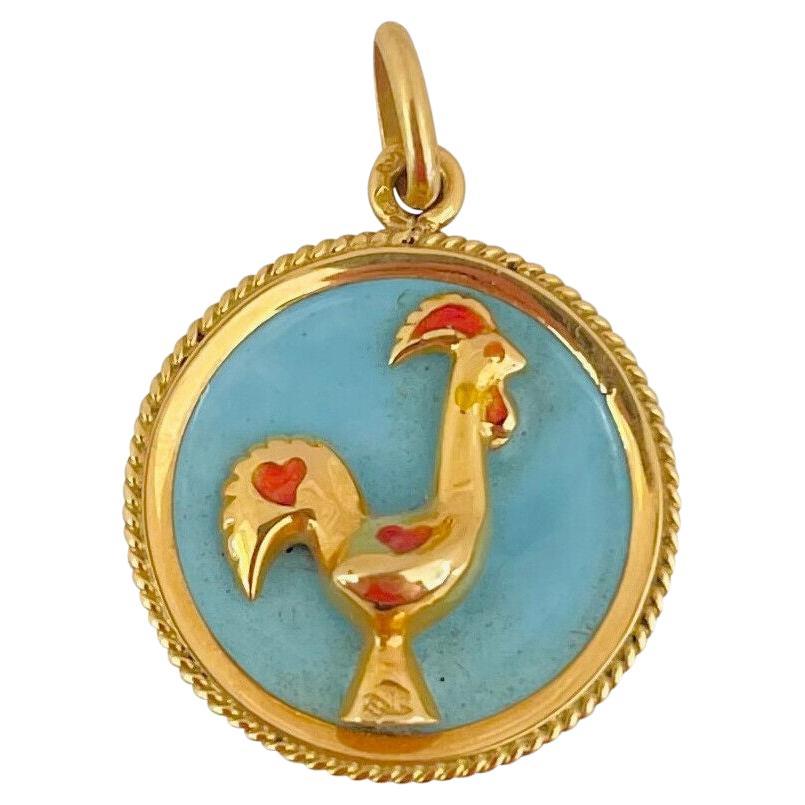19 Karat Portuguese Yellow Gold Blue and Red Enamel Rooster Charm ... 19 Karat Portuguese Yellow Gold Blue and Red Enamel Rooster Charm ...