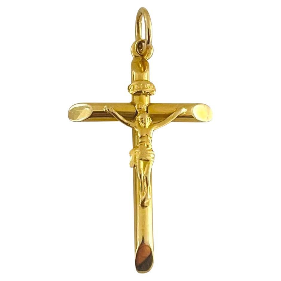 19 Karat Portuguese Yellow Gold Satin Finish Fancy Cross Pendant For ...