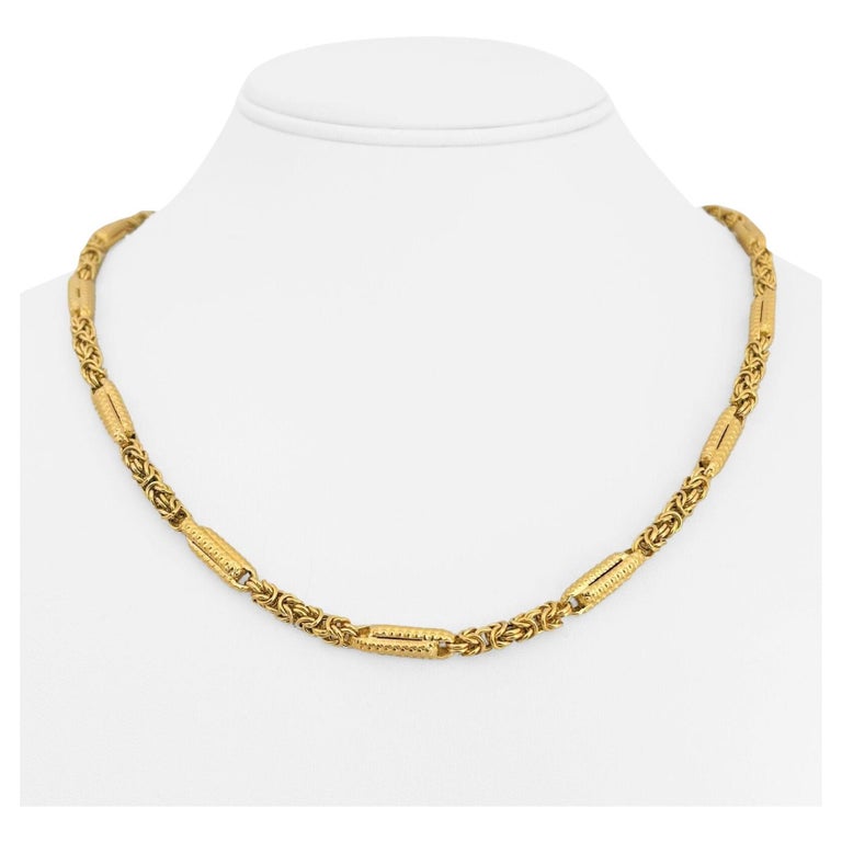 19 Karat Portuguese Yellow Gold Fancy Byzantine Link Chain Necklace For ...