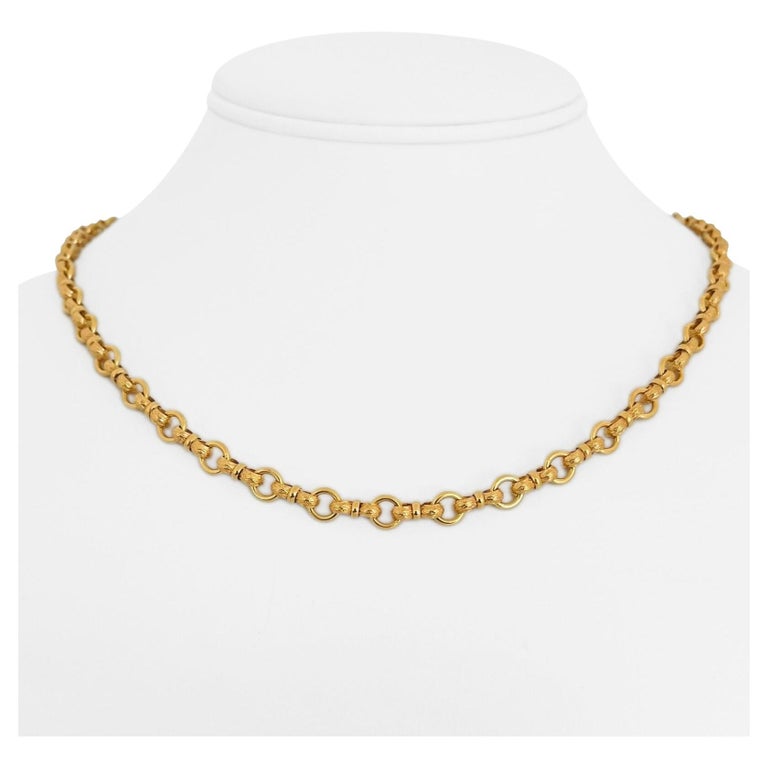 19 Karat Portuguese Yellow Gold Ladies Fancy Cable Link Chain Necklace ...