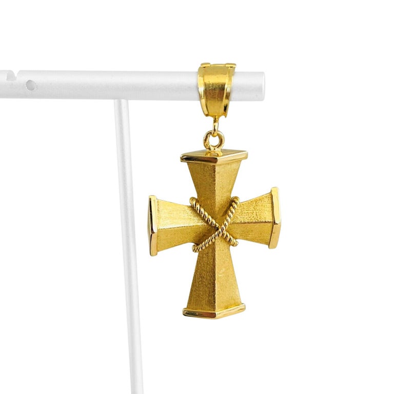 19 Karat Portuguese Yellow Gold Satin Finish Fancy Cross Pendant For ...