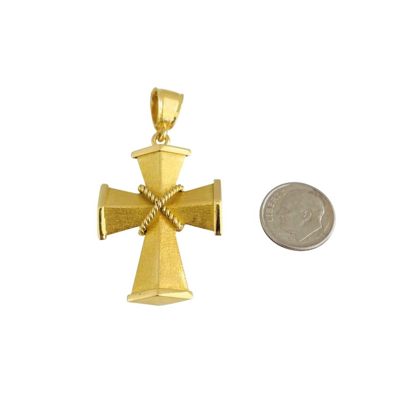 19 Karat Portuguese Yellow Gold Satin Finish Fancy Cross Pendant For ...