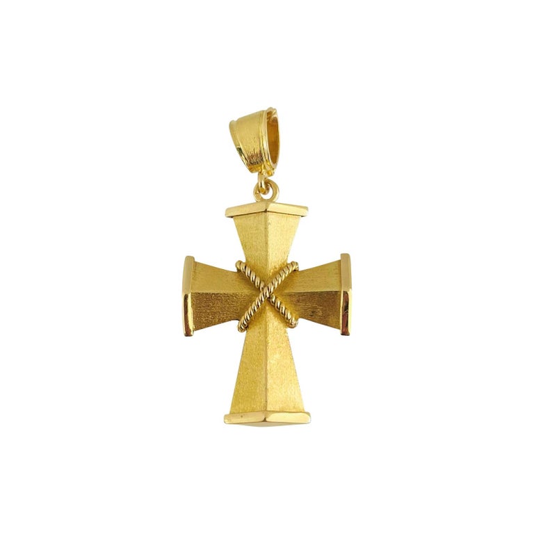 19 Karat Portuguese Yellow Gold Satin Finish Fancy Cross Pendant For ...