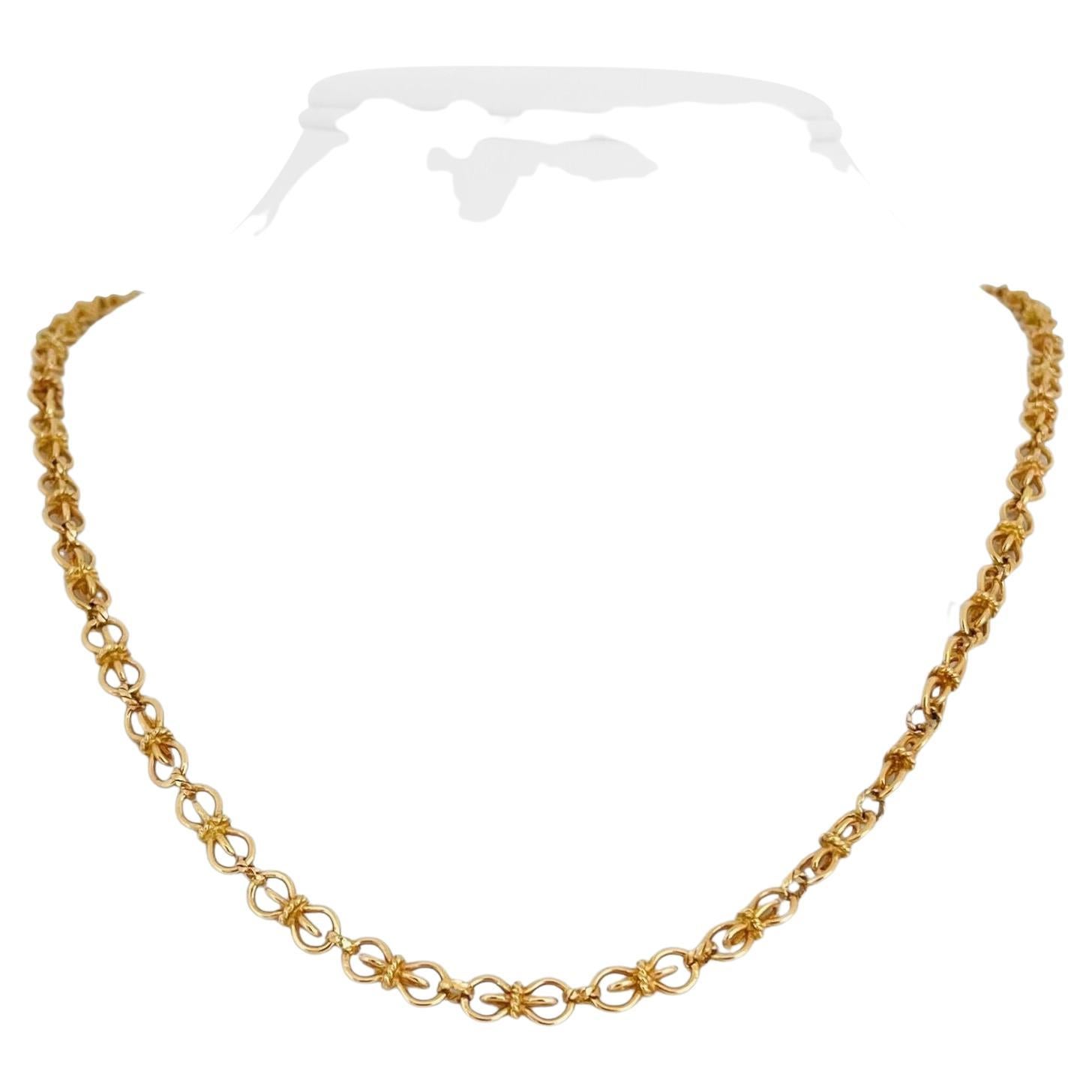 18 Karat Yellow and White Gold Solid Two Tone Fancy Cable Link Necklace ...