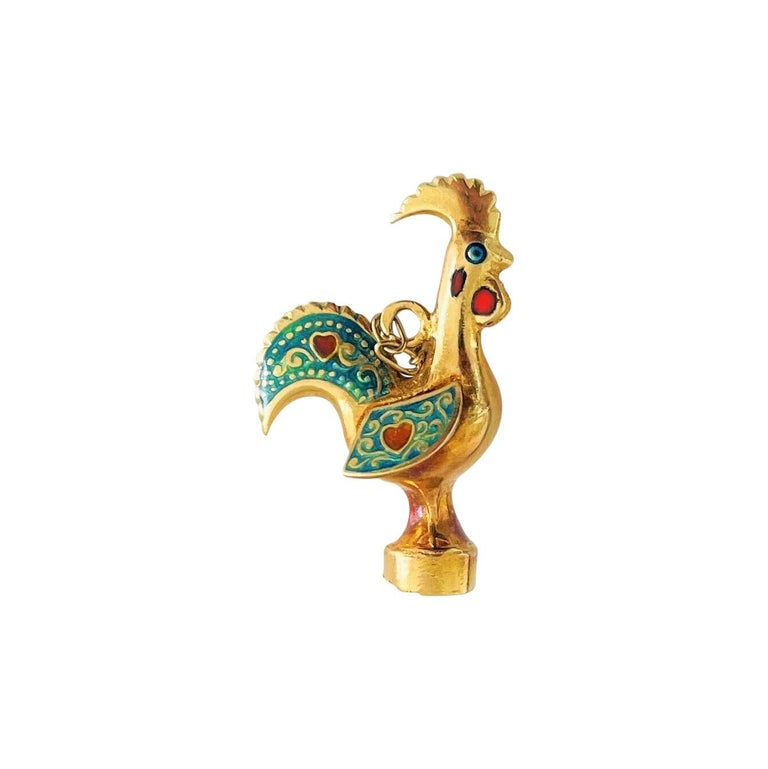 19 Karat Portuguese Yellow Gold Vintage Enamel Rooster Charm For Sale ... 19 Karat Portuguese Yellow Gold Vintage Enamel Rooster Charm For Sale ...