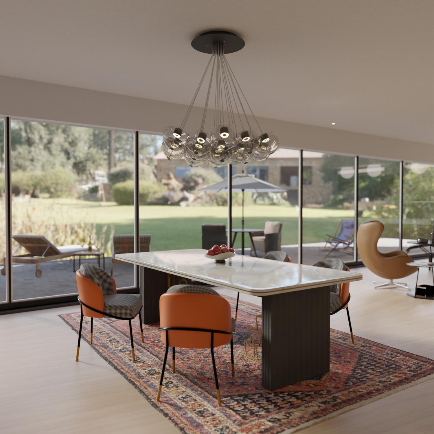 19 lights artistic Murano glass chandelier with amorphous glass spheres ...