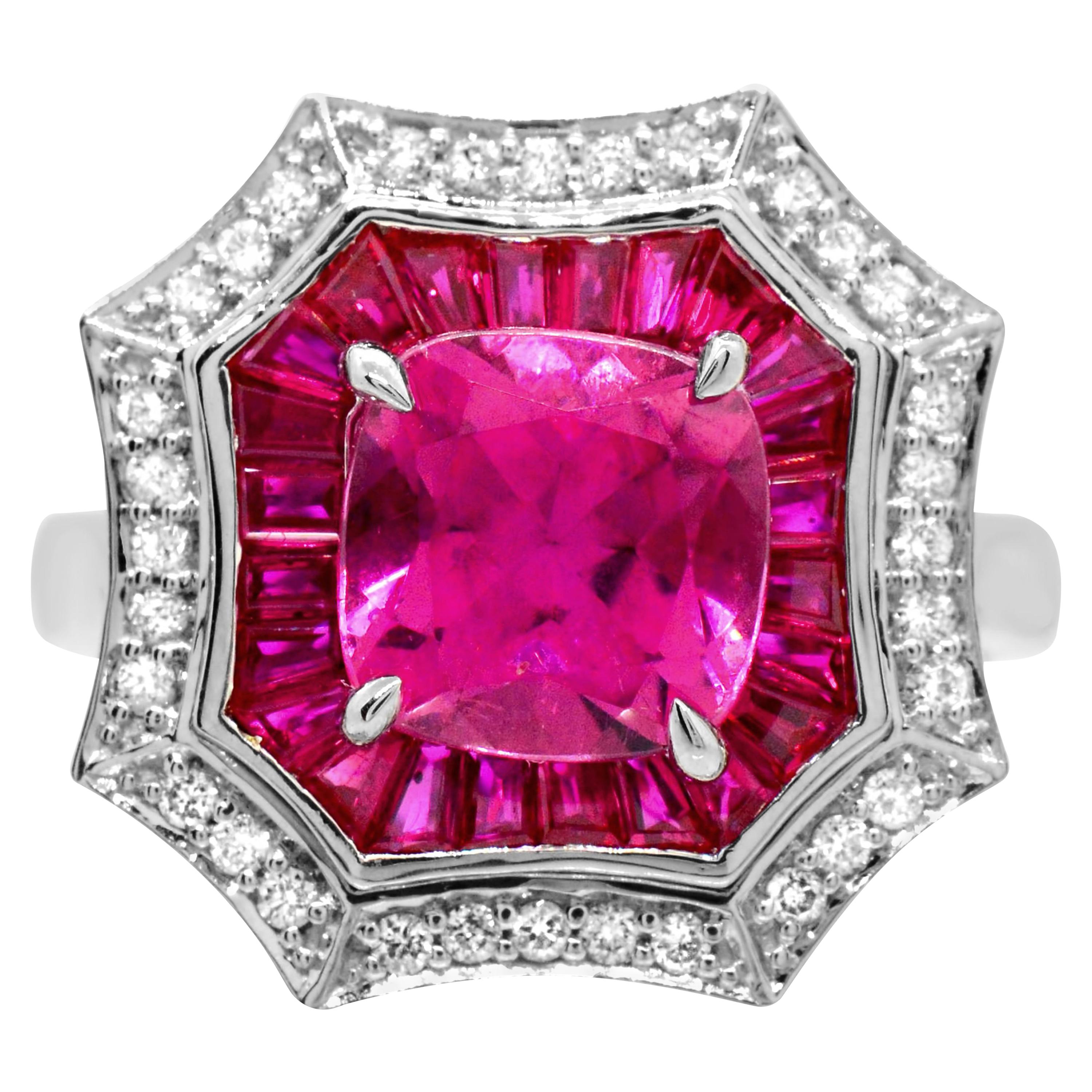 1.90 Carat Pink Tourmaline, Ruby and Diamond 14 Karat White Gold ...