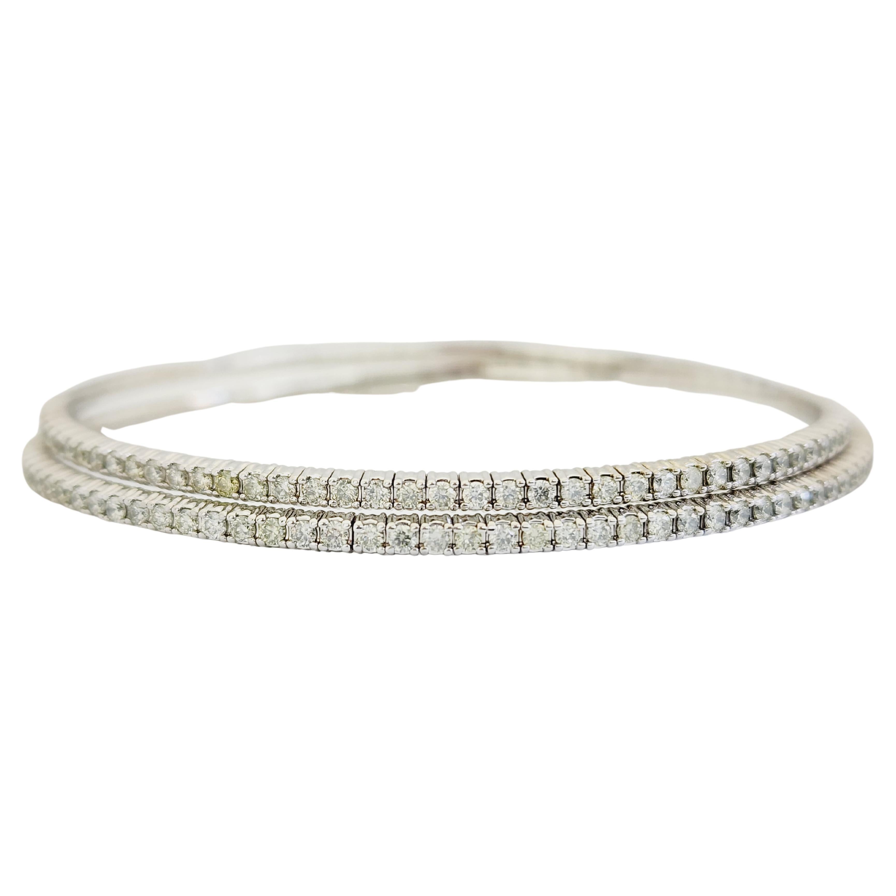 Bracelet jonc souple à double rangée de diamants en or blanc 14 carats ...