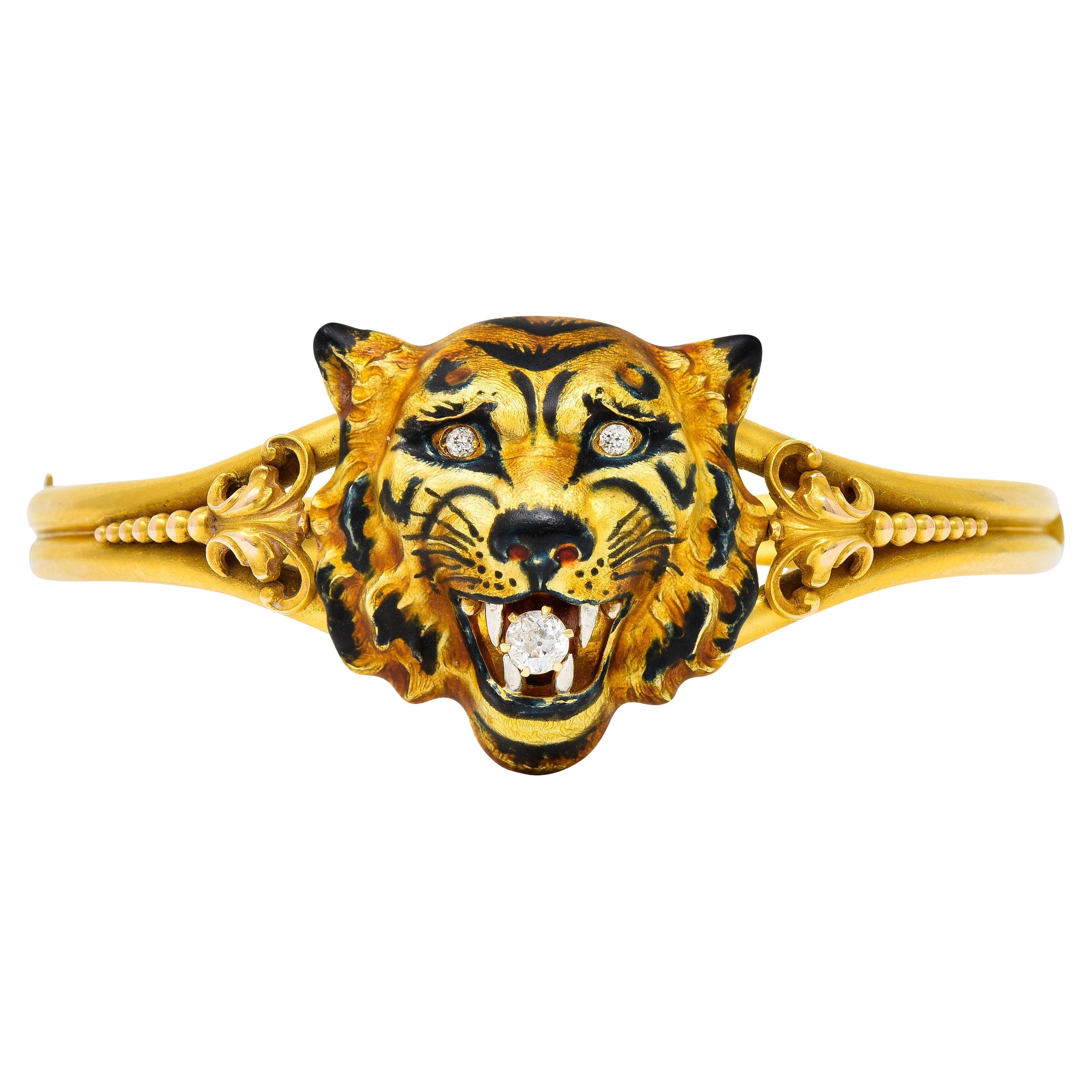 KUTCHINSKY Enamel Diamond Gold Tiger Bangle at 1stDibs