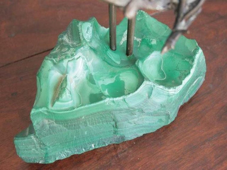 1900 Bronze Heron on Block of Malachite For Sale at 1stDibs
