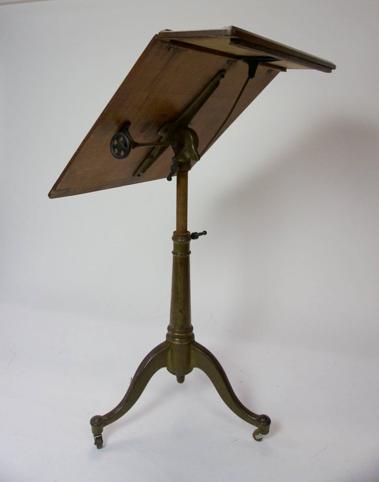 1900 Cast Iron Oak Top Drafting Table/Stand For Sale at 1stDibs