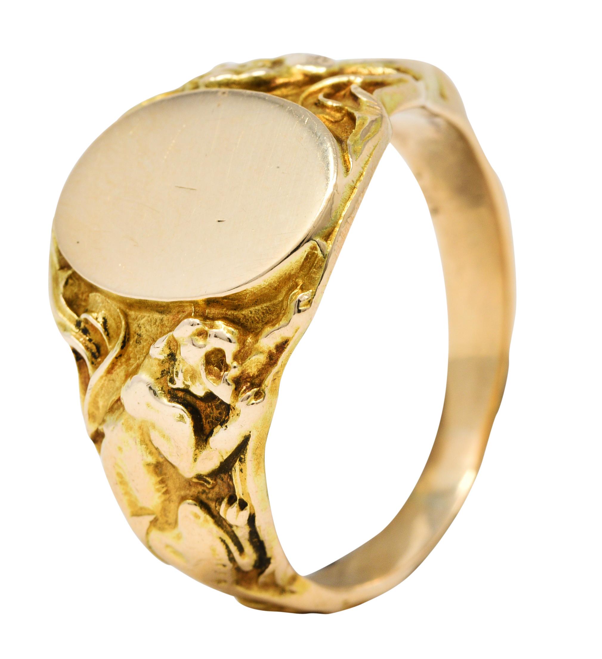 1900 Victorian 14 Karat Gold Men's Jaguar Signet Ring at 1stDibs | mens ...