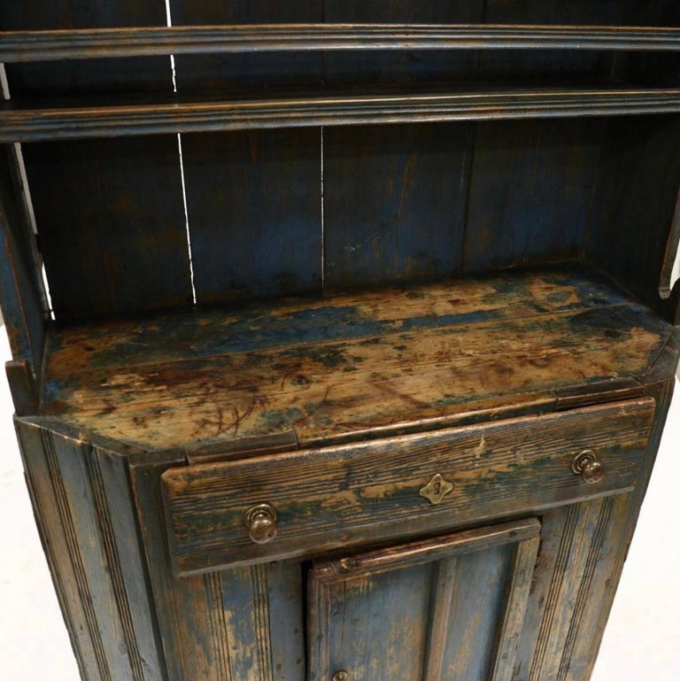 1900 Vintage French Country Teal Painted Step-Back Cupboard For Sale at ...