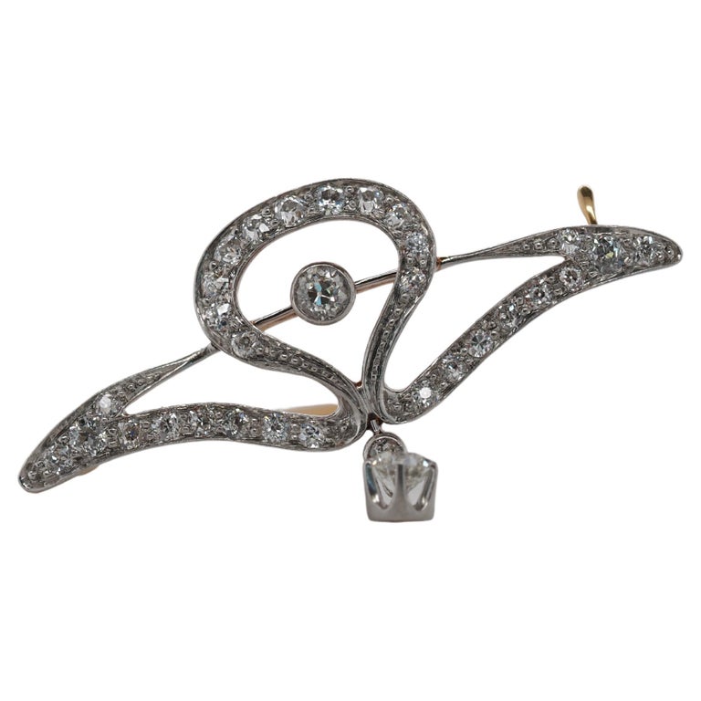 1900s 14K Yellow Gold and Platinum Old European Cut Diamond Brooch and ...