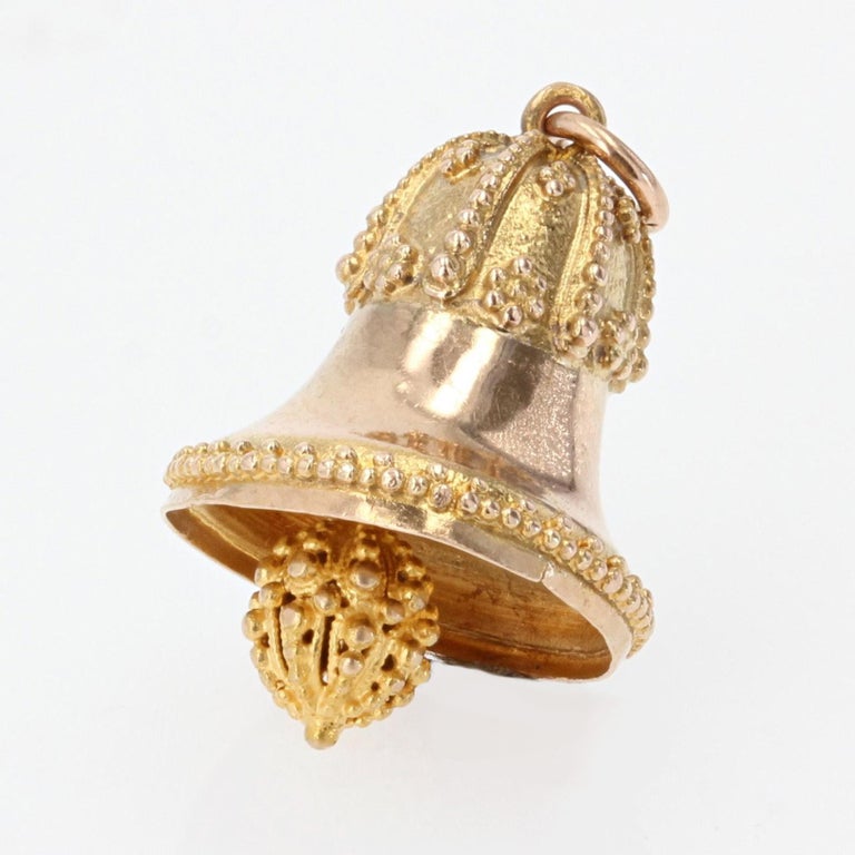 1900s 18 Karat Rose Gold Bell Charm Pendant For Sale at 1stDibs