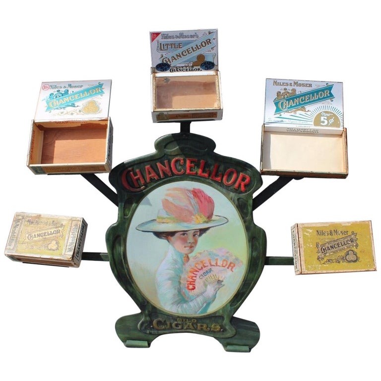 1900s-1920s Chancellor Cigars Tin Display Store Advertising For Sale at ...