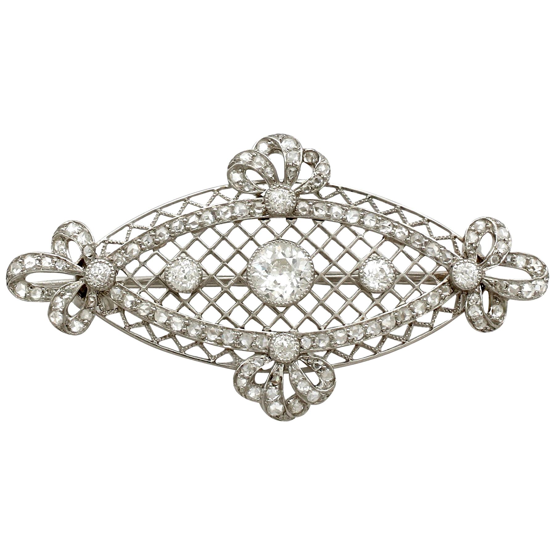 Antique European Emerald Diamond Platinum Floral Brooch at 1stDibs