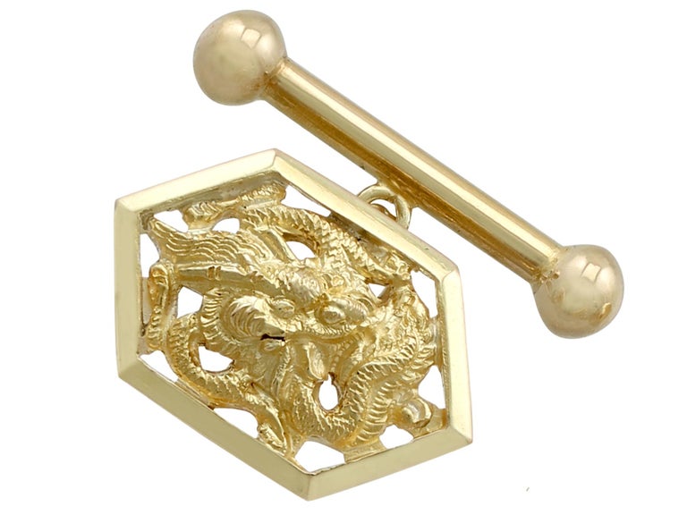 1900s Antique Chinese Yellow Gold Dragon Cufflinks For Sale (Free ...
