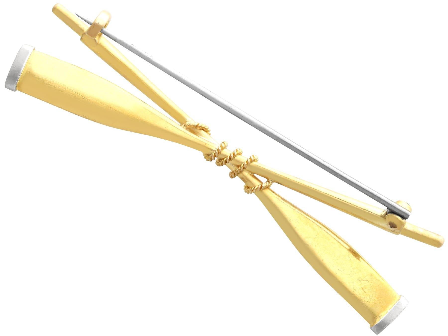 1900s Edwardian 18k Yellow Gold Oar Brooch For Sale at 1stDibs