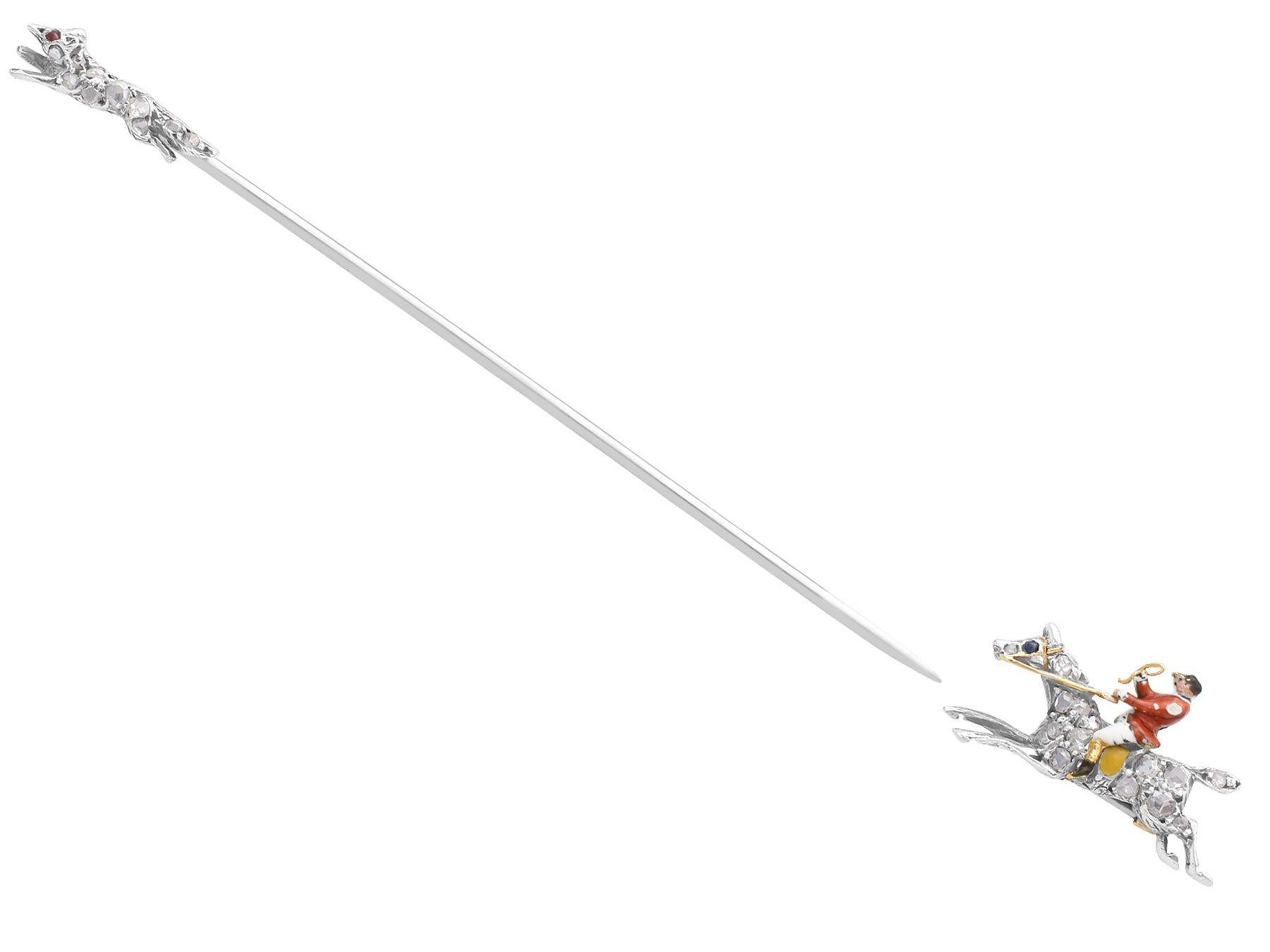 Antique Sapphire Ruby Diamond and Gold 'Fox Hunting' Brooch For Sale at ...