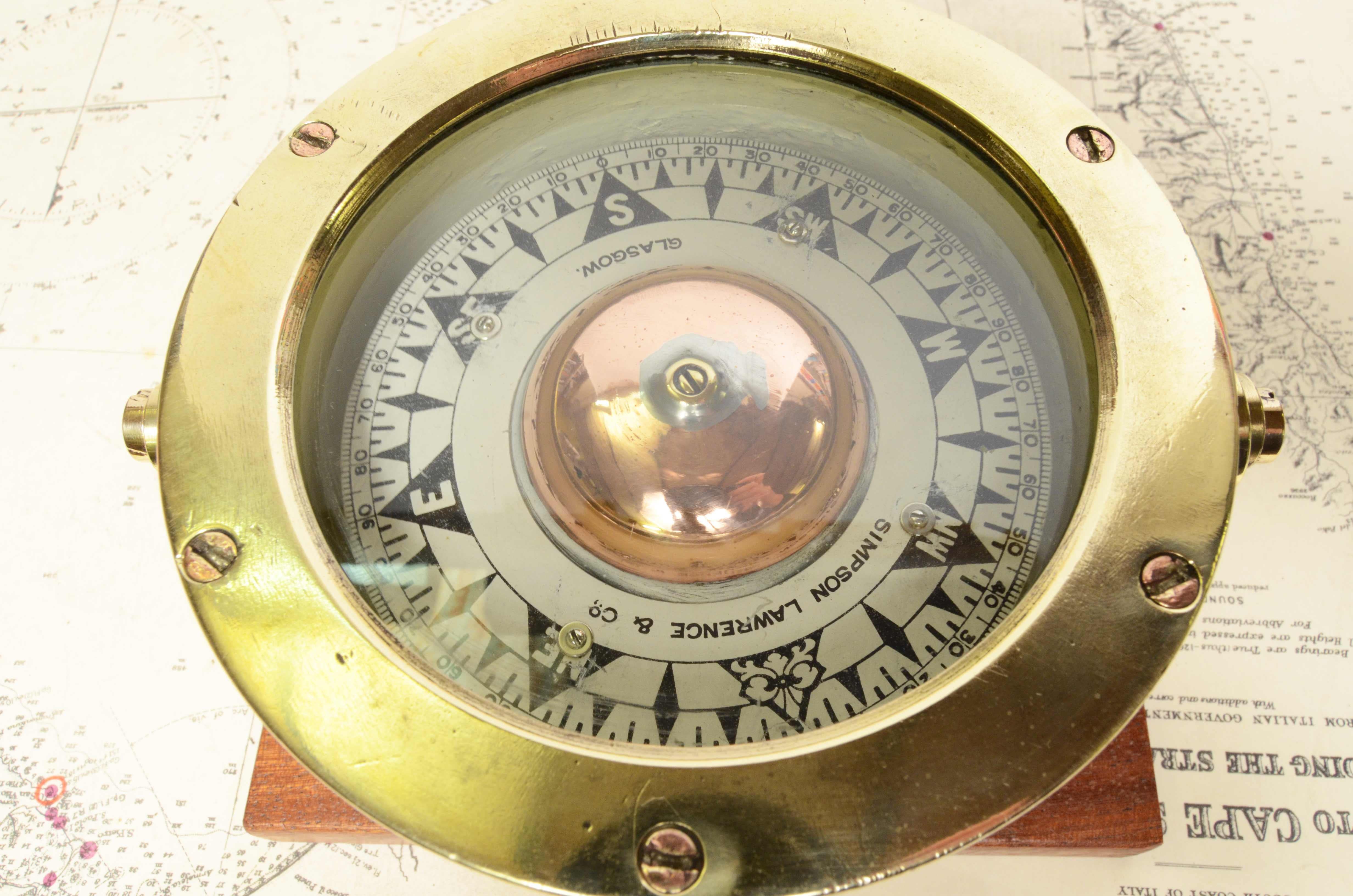 1900s Brass Magnetic Compass Signed Simpson Lawrence Glasgow Antique ...
