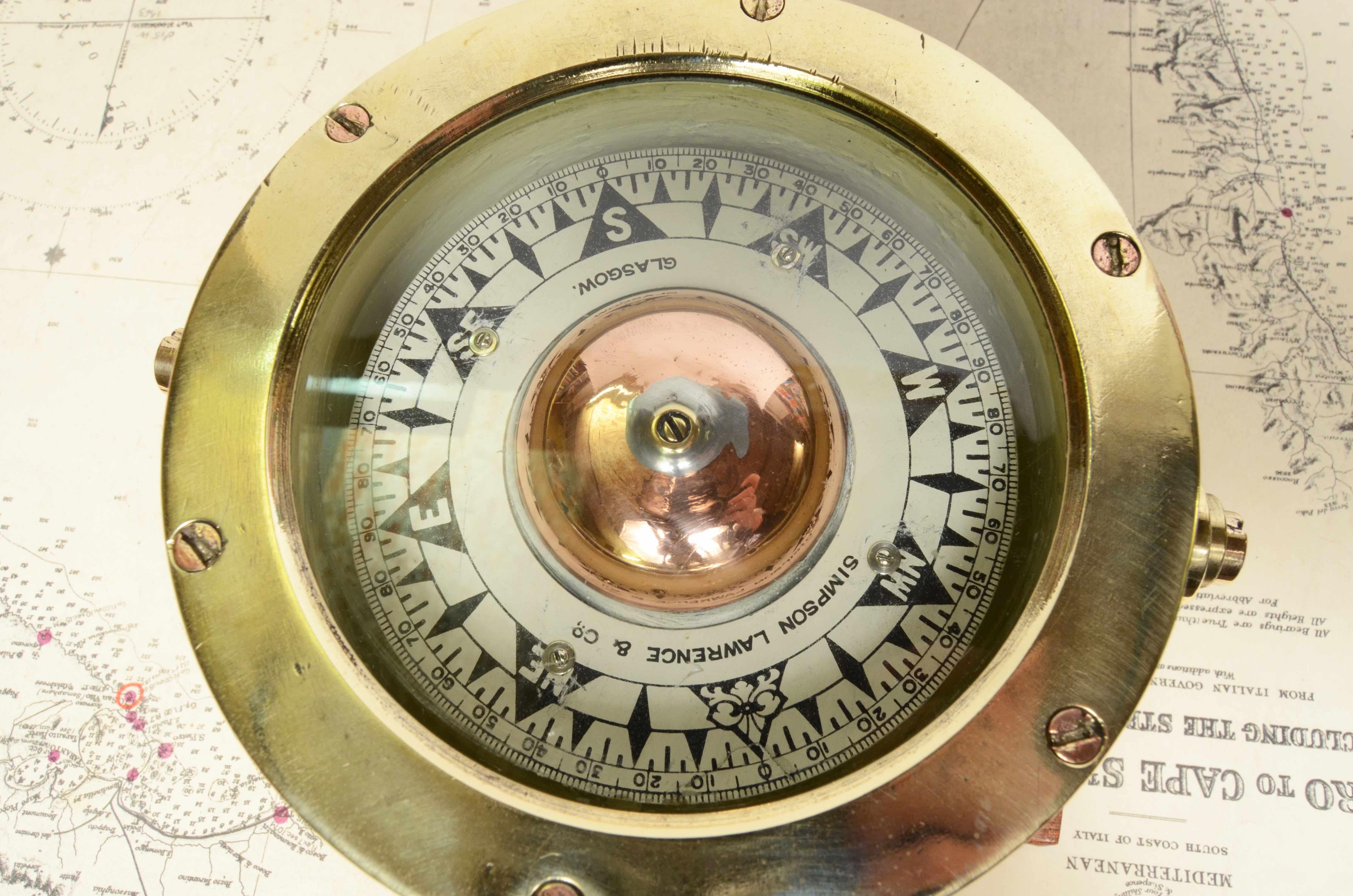 1900s Brass Magnetic Compass Signed Simpson Lawrence Glasgow Antique ...