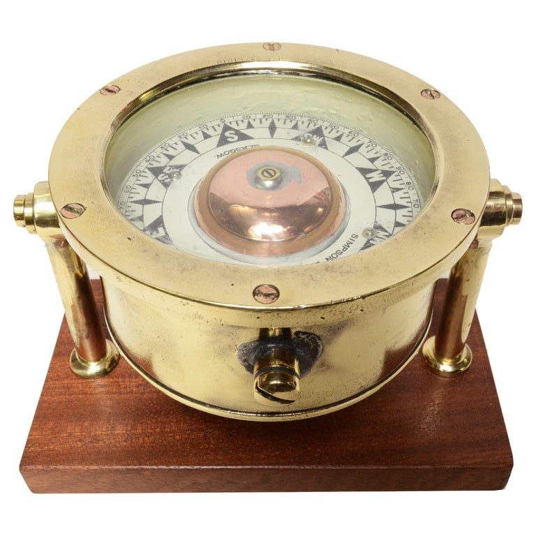 1900s Brass Magnetic Compass Signed Simpson Lawrence Glasgow Antique ...