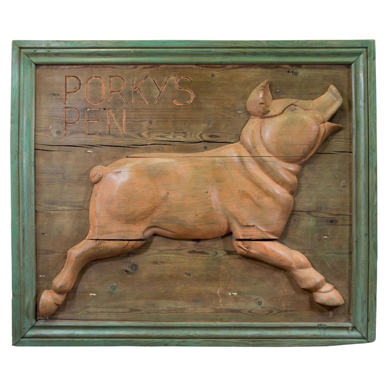 1900s Butcher's Pig Trade Sign For Sale at 1stDibs