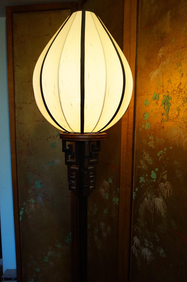 1900s Chinese Hardwood Carved Lamp with Raw Silk Shade at 1stDibs ...