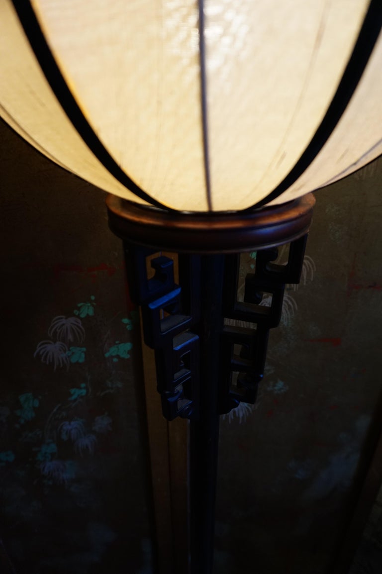 1900s Chinese Hardwood Carved Lamp with Raw Silk Shade at 1stDibs ...