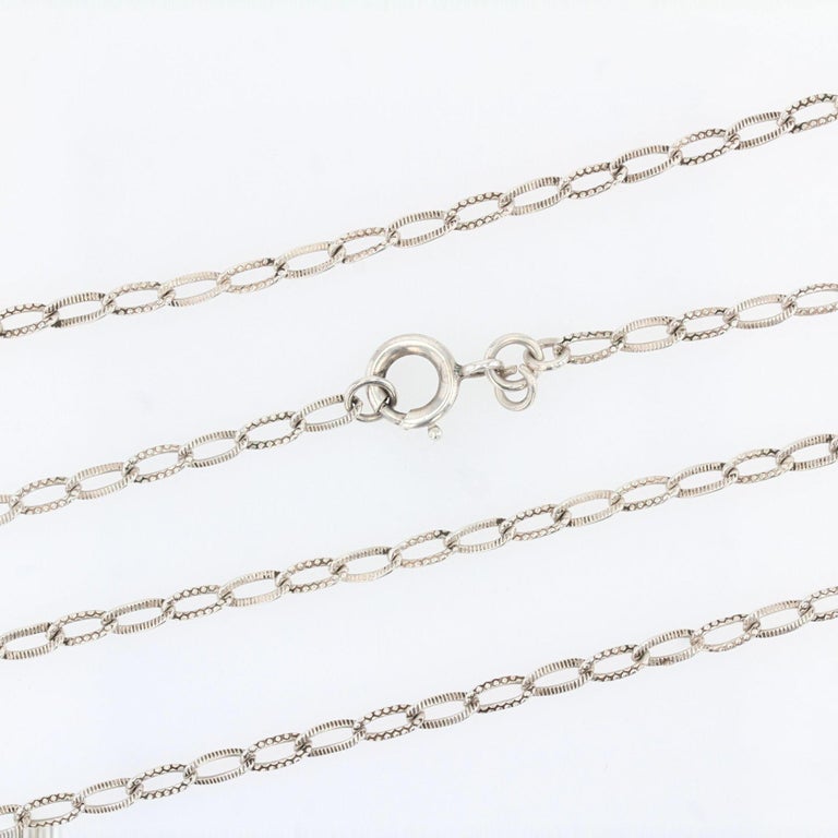 1900s Chiseled Silver Long Chain Necklace For Sale at 1stDibs