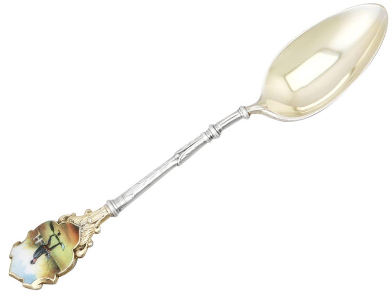 1900s, Edwardian Sterling Silver and Enamel Spoons For Sale at 1stDibs