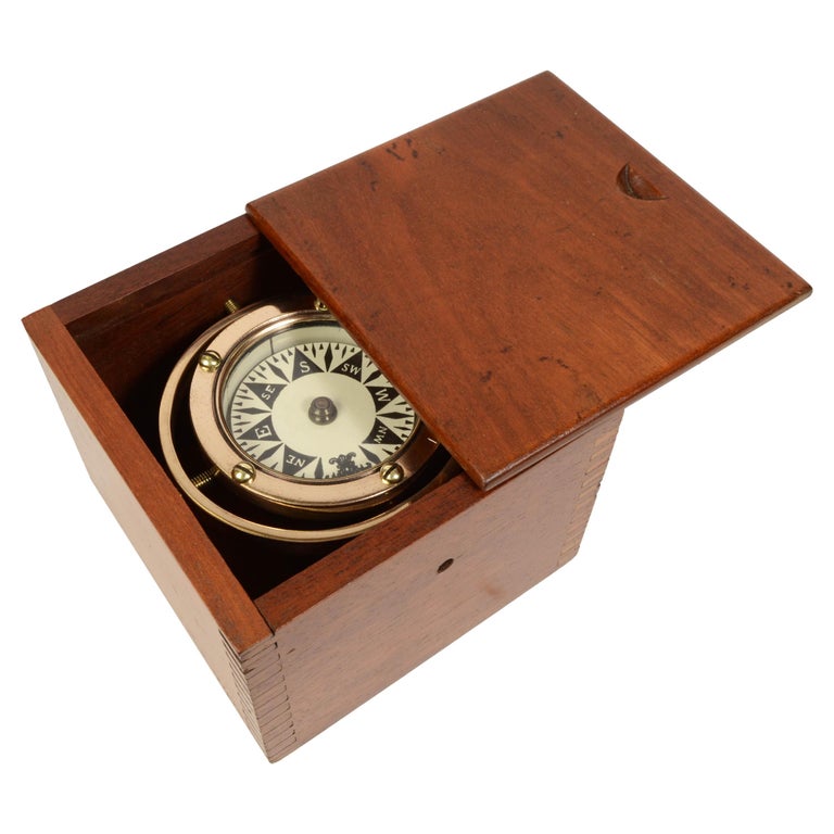 1900s English Nautical Brass Magnetic Compass Antique Marine Navigation ...