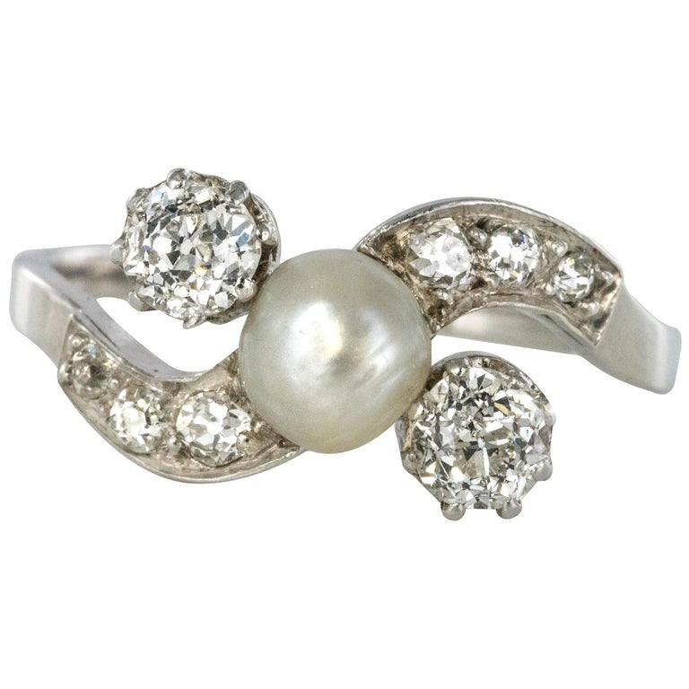 1900s Fine Pearl Diamond Gold Rhodium Ring at 1stDibs